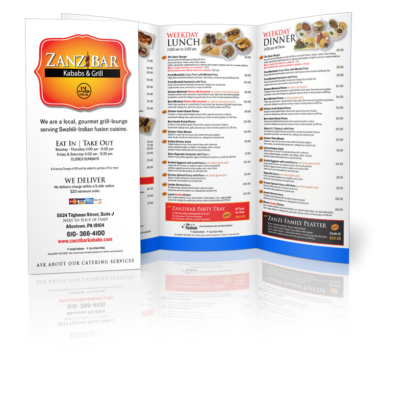 11 x 17 and 12 x 18 Disposable Menus | Lehigh Print & Data | Lehigh ...