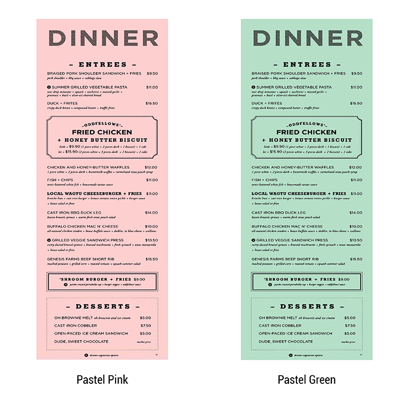 4.25 x 11 Colored Stock Disposable Menus | Lehigh Print & Data